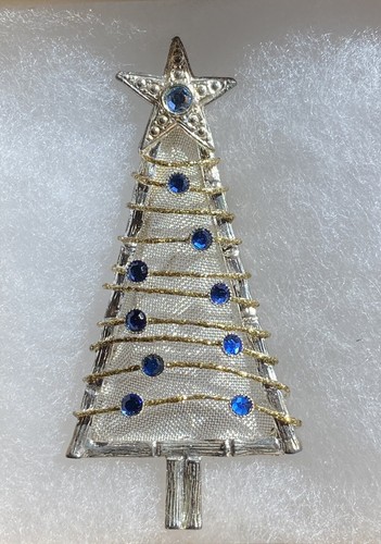 VINTAGE CHRISTMAS TREE BROOCH PIN BOOK PIECE WIRE MESH SILVER SIGNED KC ...