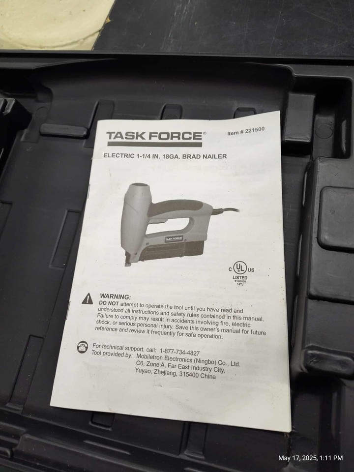 Task Force ETT3212N 120v Electric 11/4" 18GA Brad Nailer With Cordless ...