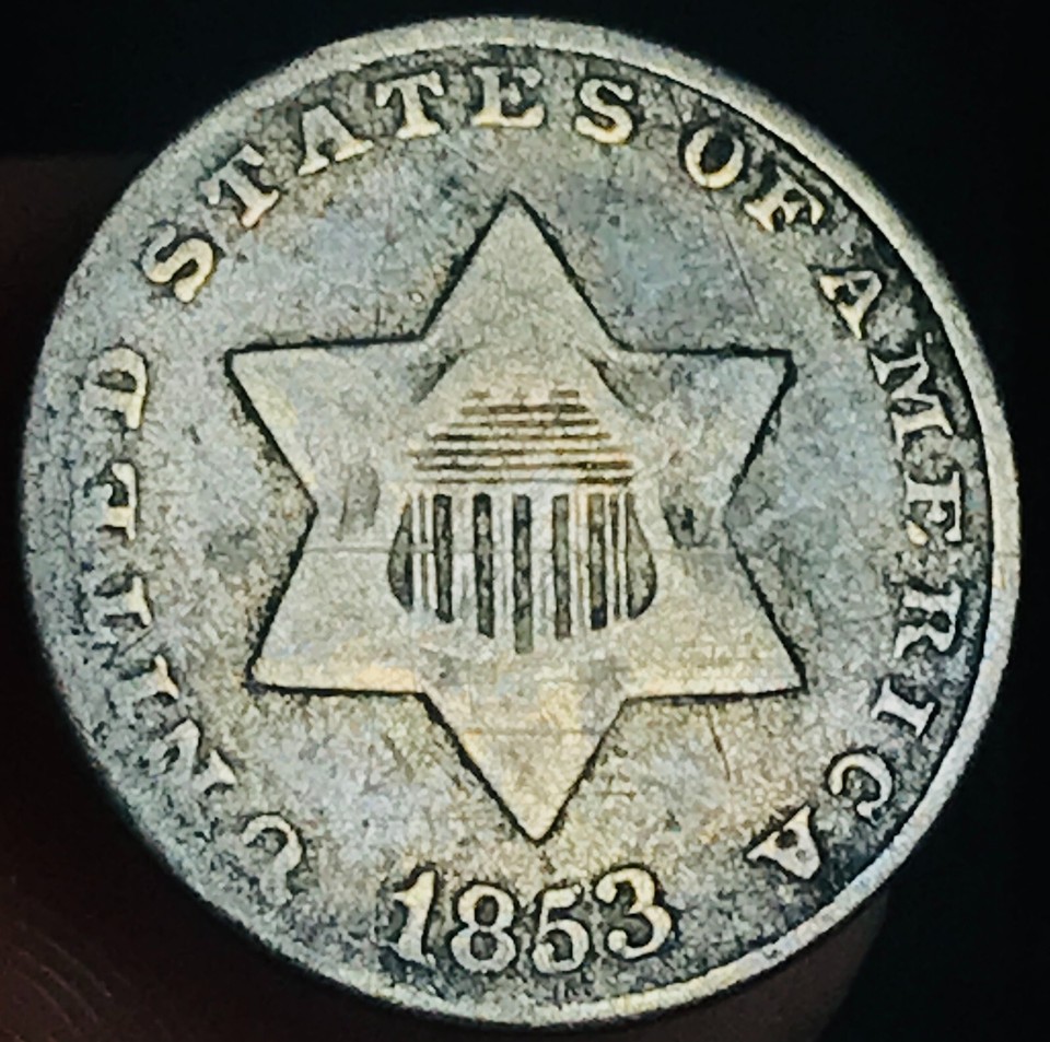 1853 Three Cent Silver Piece Trime 3c Type 1 Ungraded Choice US Coin ...