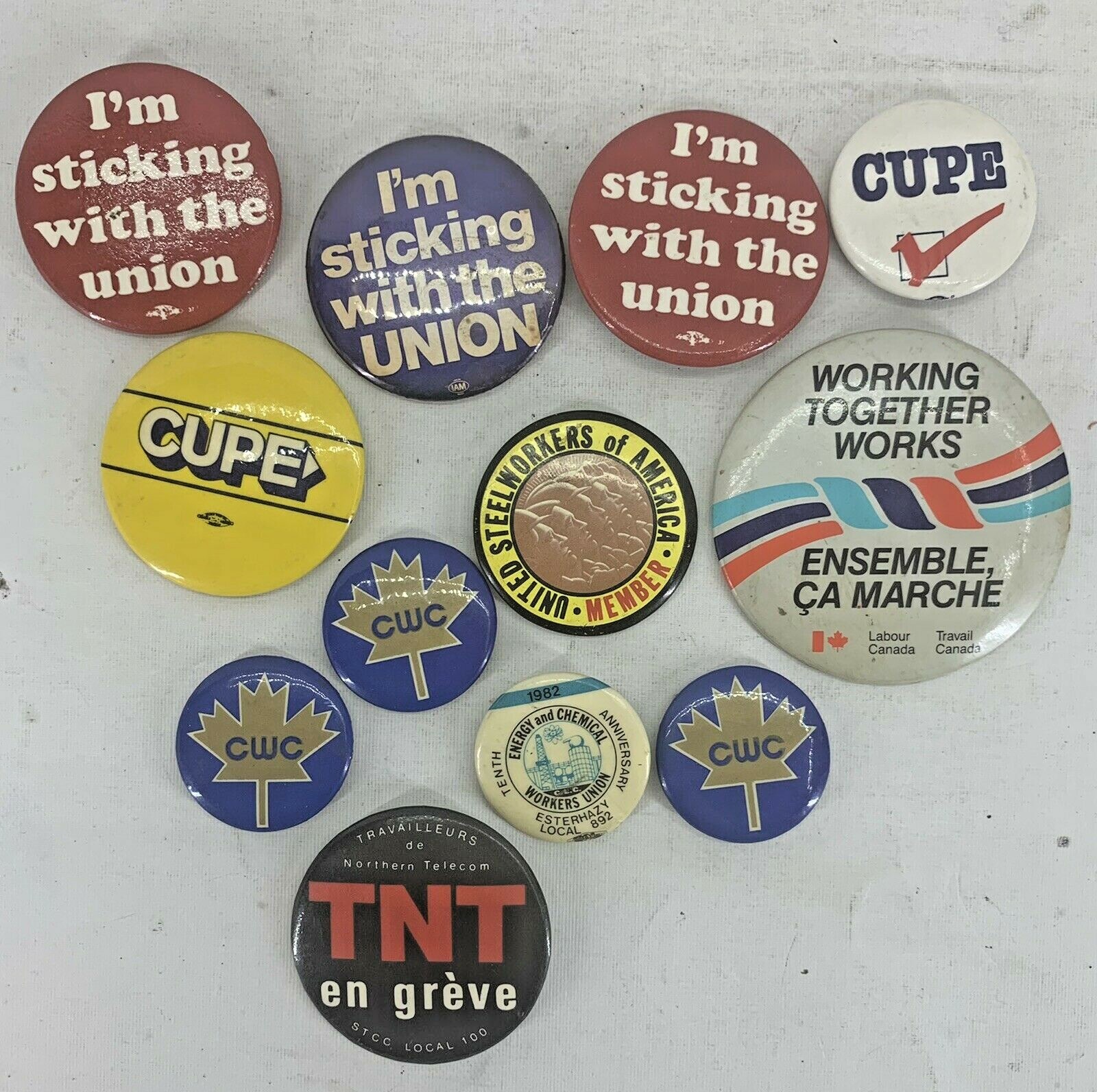 Vintage lot of 11 UNION themed pins, I'm sticking with the union, CUPE ...