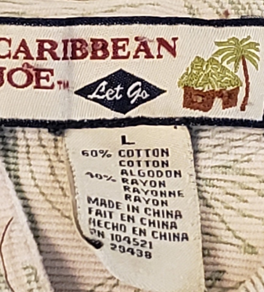 White With Green Floral Leaf Pattern Caribbean Joe Button Down Polo ...