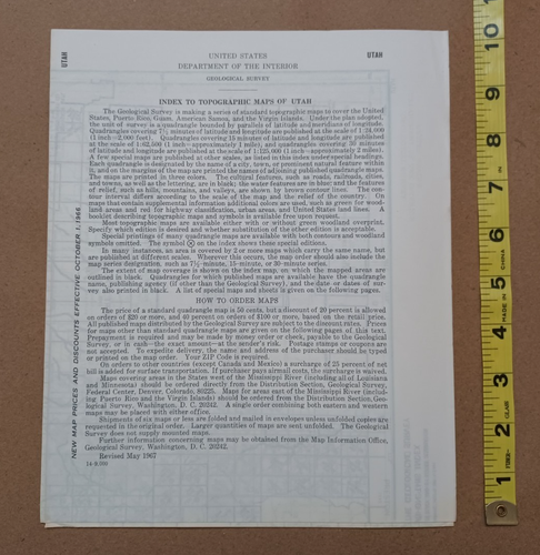 May 1967 Index To Topographic Maps of Utah - U.S. Geological Survey | eBay
