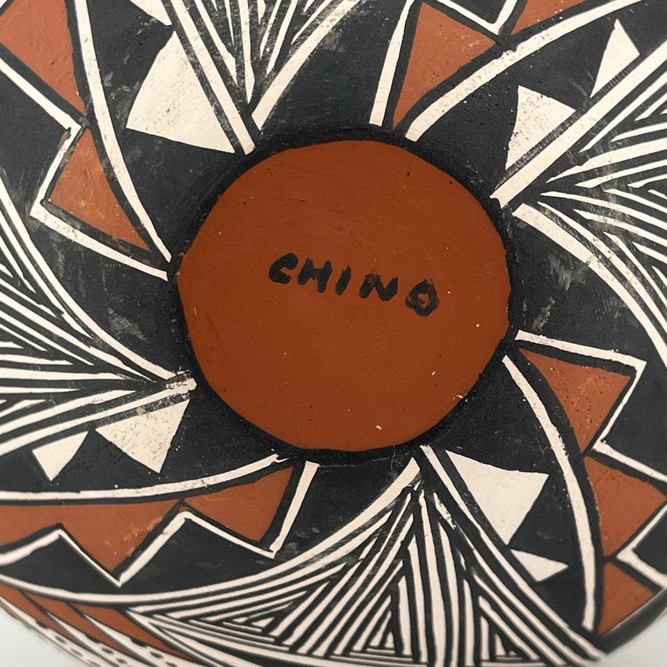 Acoma Pueblo – Polychrome Clay Pot with Kiva-Stepped Opening by Chino ...