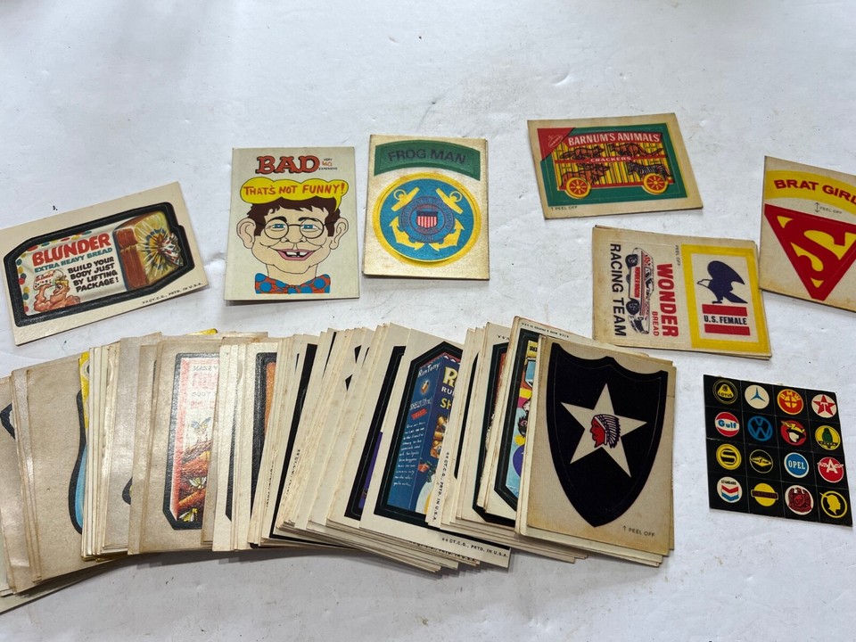 109 vintage WACKY TRADING CARDS 1970's? variety UNUSED stickers T.C.G ...