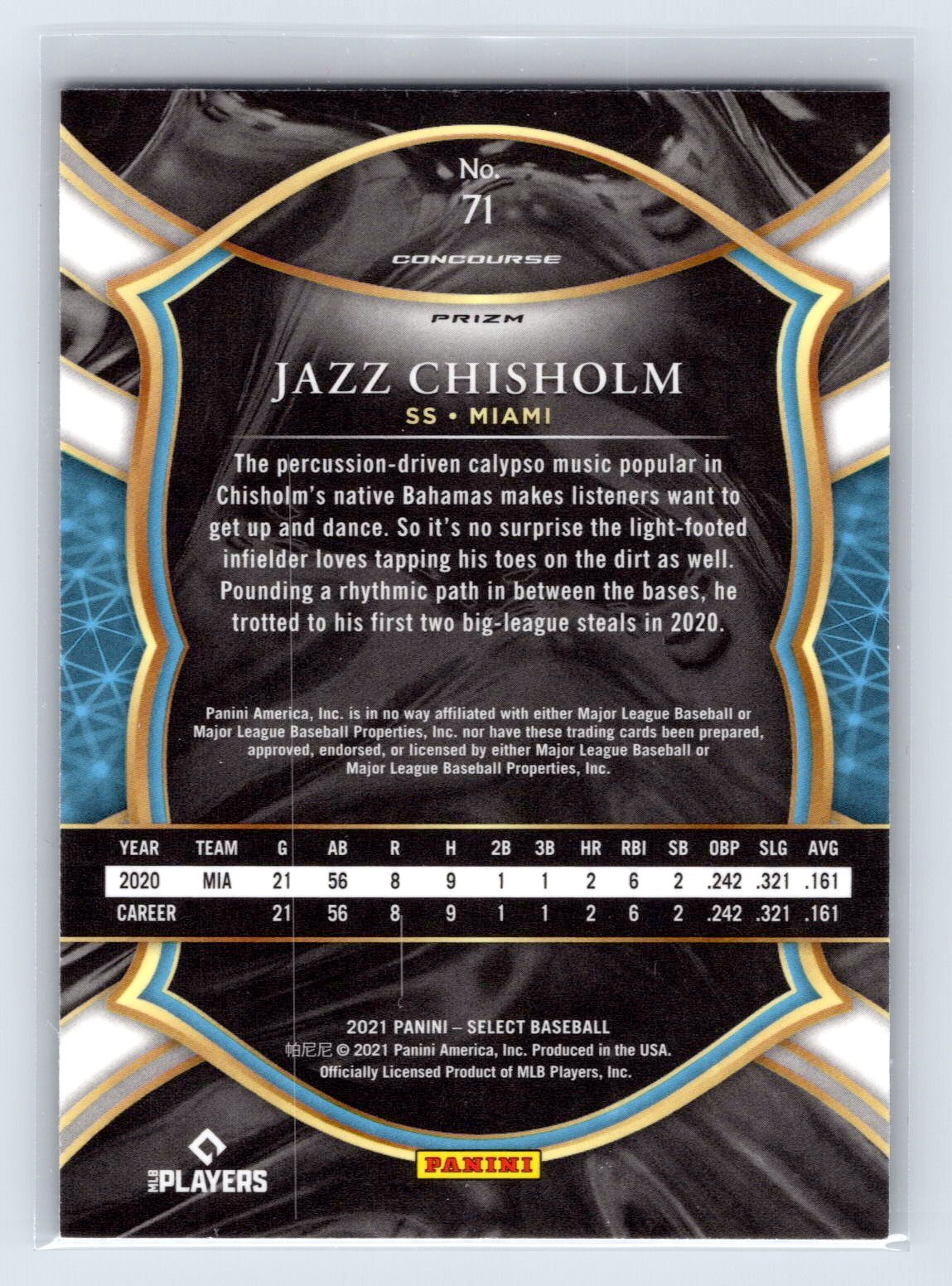 2021 Panini Select - Tri-Color Prizm #71 Jazz Chisholm (RC) for sale ...