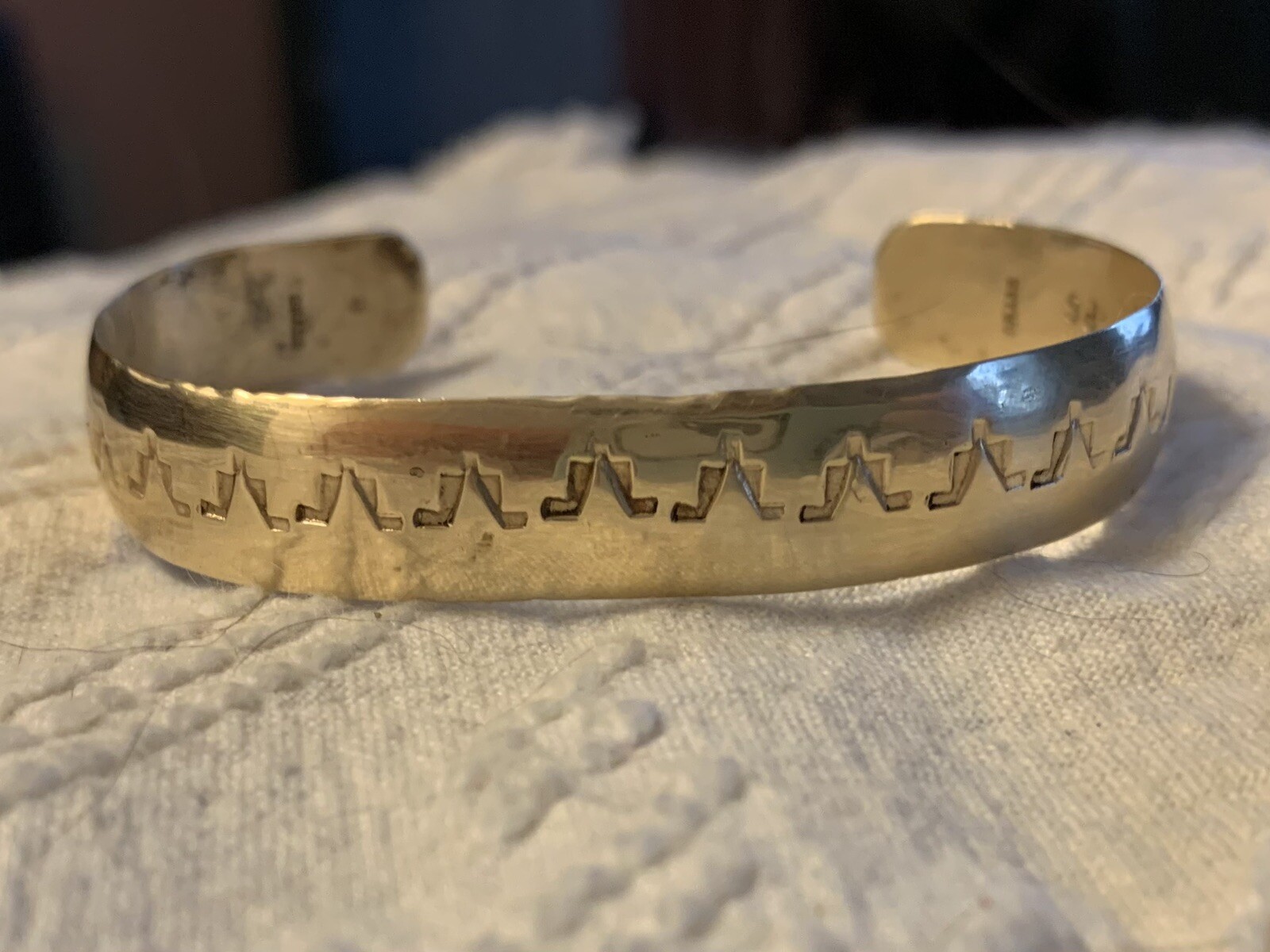 Vintage Brass Native American Cuff Bracelet Stamped S… - Gem