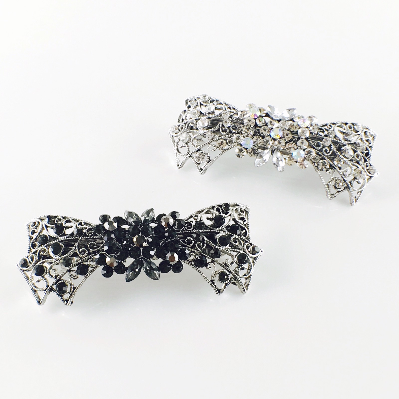 USA BARRETTE Rhinestone Crystal Hair Clip hairpin Vintage Bow Flower ...