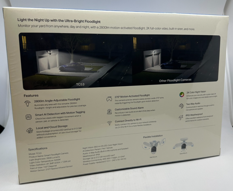 TP-Link Tapo 2K QHD Floodlight Camera Outdoor Surveillance Security ...