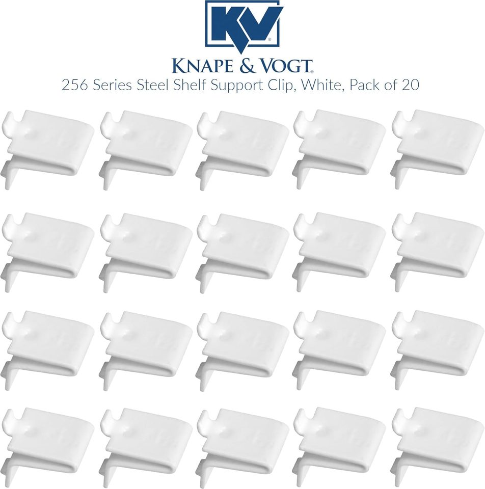 20 Pack White Knape & Vogt 256 Adjustable Steel Pilaster Shelf Support Clip 7445057675628| eBay