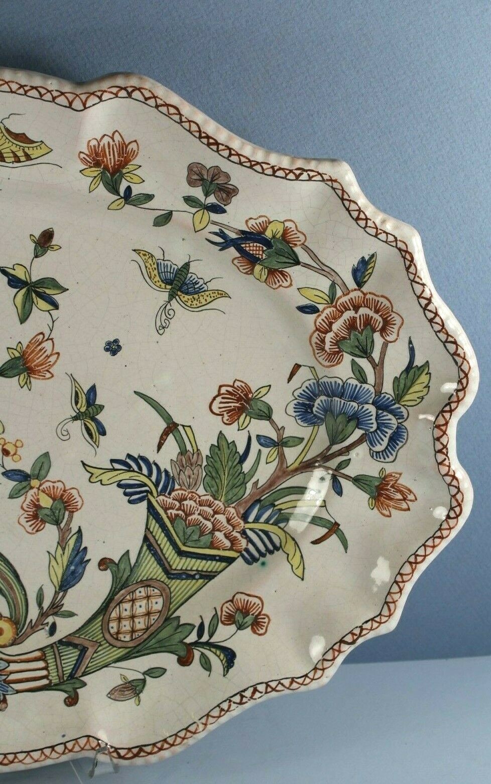 FRENCH Faience QUIMPER Platter RARE ROUEN Cornucopia Pattern 19th c HB ...
