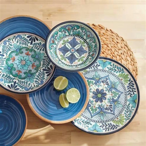 12-Piece Melamine Dinnerware Plates Bowls Set with Blue Floral Pattern ...