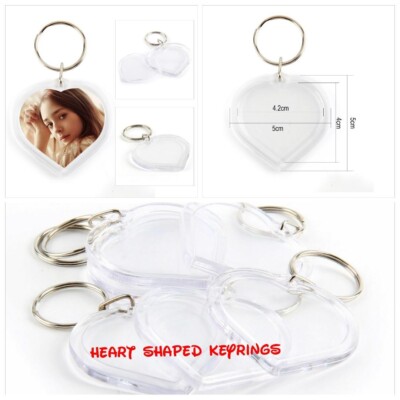 HEART SHAPE STRONG PLASTIC ACRYLIC KEYRINGS CLEAR AND BLANK PHOTO SIZE ...