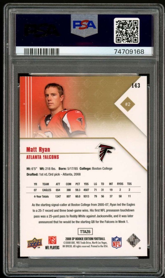 Matt Ryan Rookie Card 2008 SP Rookie Edition #143 PSA 7 | eBay