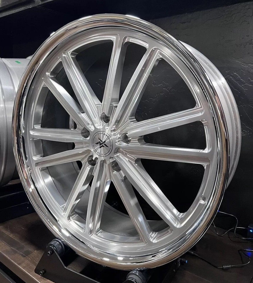 4-Infamous Racing Wheels EL CHAPO Brush Face/Chrome Lip 24x9 & 24x11 ...