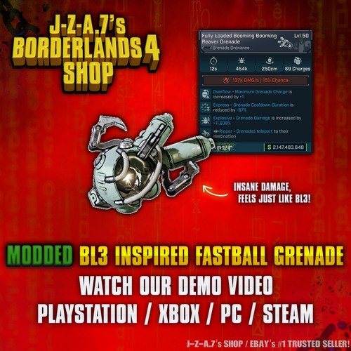 Borderlands 4 MODDED 454K DMG FASTBALL GRENADE ORDNANCE BL2 BL4 PC-PS ...