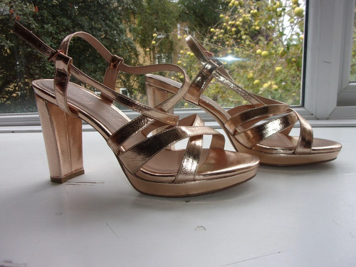 GIRLY NEW TRANS CD Rose Gold Block High Heels Wide Fitting Size UK 9 ...