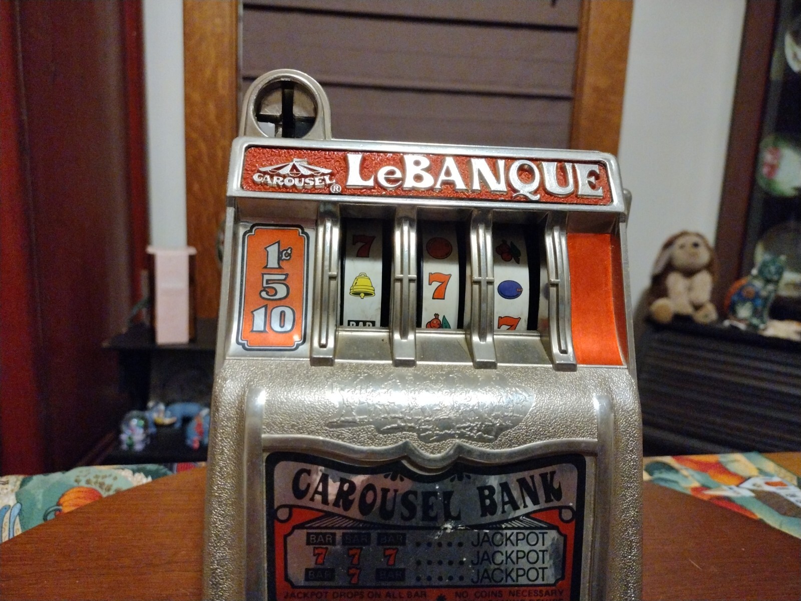 Vintage LeBanque One Arm Banker Toy Slot Machine Coin Carousel Bank | eBay