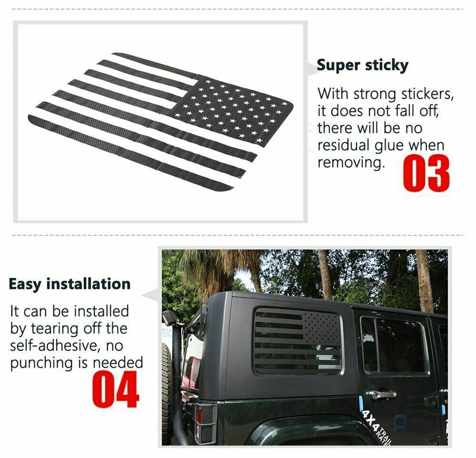 2x US Flag Rear Side Window Sticker Trim For Jeep Wrangler JK 11-17 ...