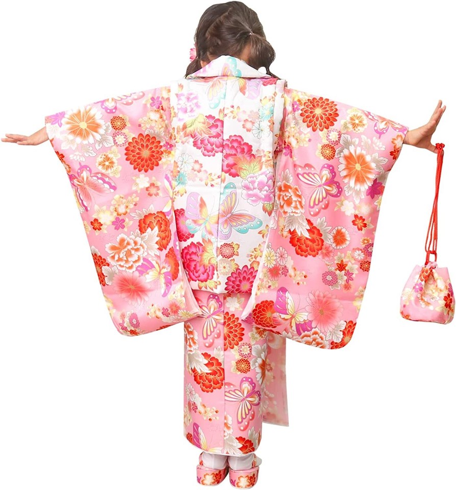 Full Kimono Set Girls Ceremony Celebration 3 years New Years Pink ...