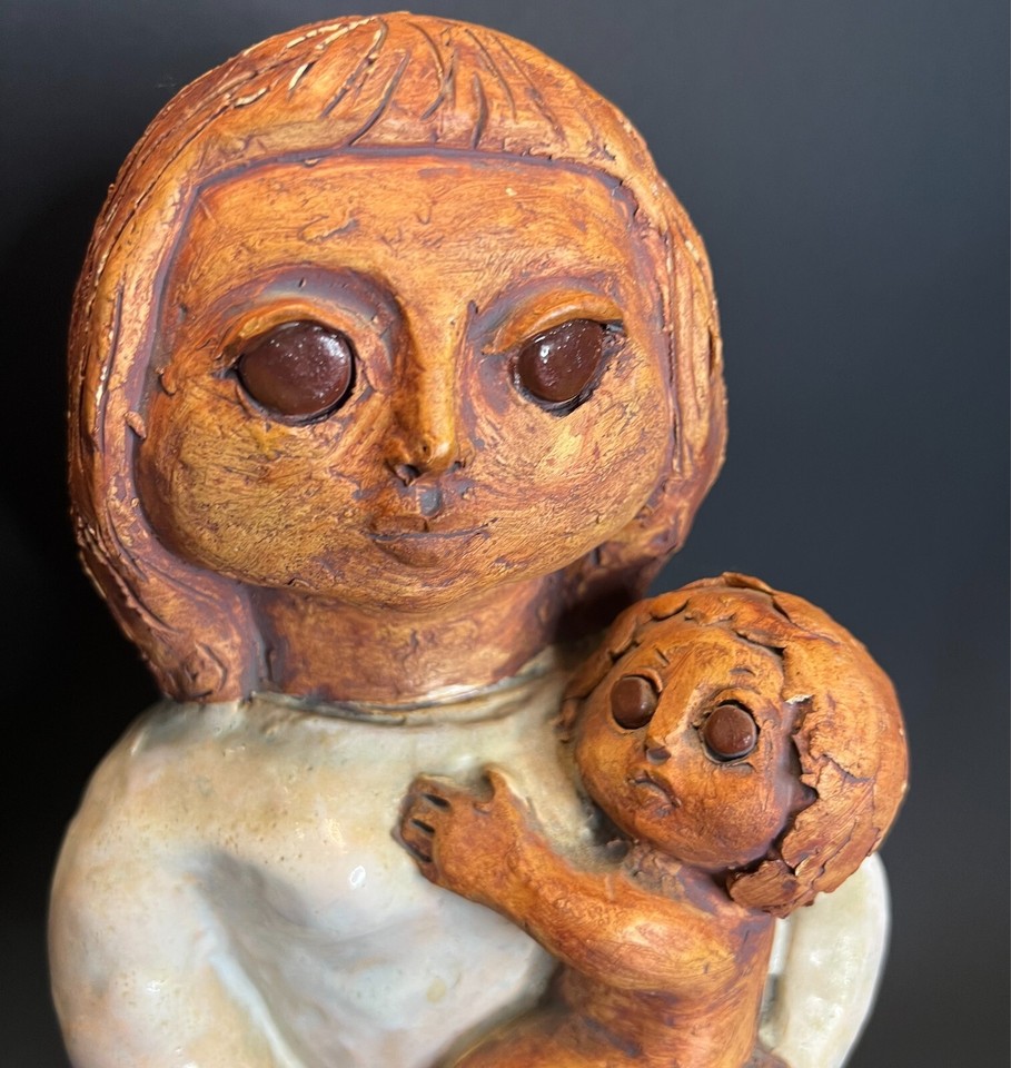 MARY FORTNA CALIFORNIA ARTIST CLAY POTTERY MOTHER & CHID STATUE ...