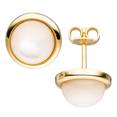 JOBO Ohrstecker rund 585 Gold Gelbgold 2 Perlmutt-Steine Ohrringe ...