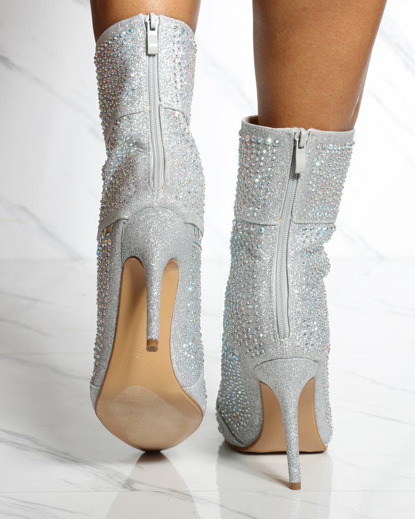 New Women's Bling Rhinestone Embellished Tall Ankle Boot Booties ...