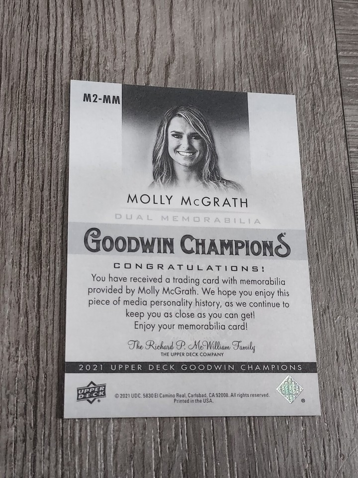 MOLLY McGRATH 2021 GOODWIN CHAMPIONS DUAL DRESS MEMORABILIA CARD. M2-MM ...