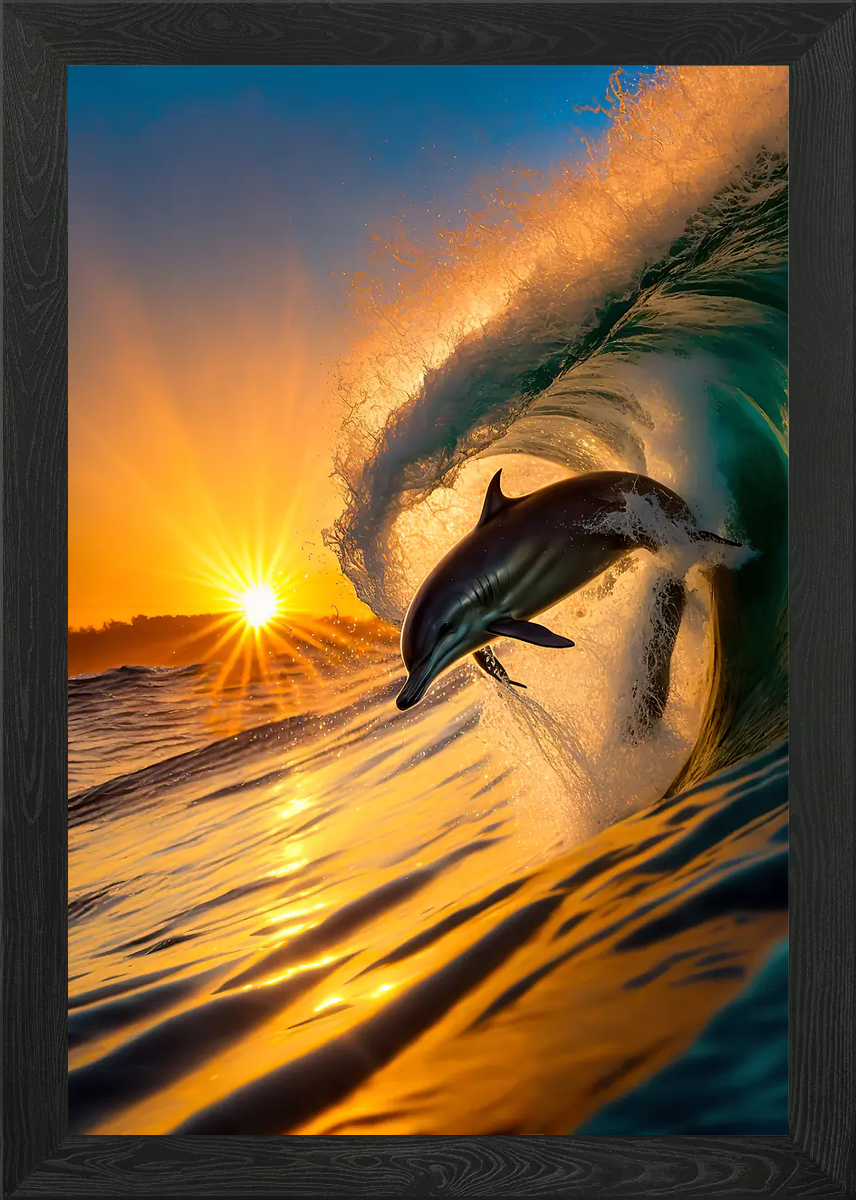 Dolphin surfing Framed Wall Art Poster Canvas Print Picture | eBay UK