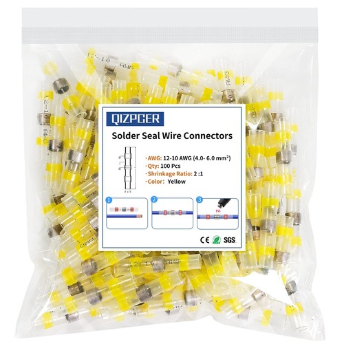 100Pcs Waterproof Solder Seal Wire Connectors, 12-10 Gauge Yellow Heat ...