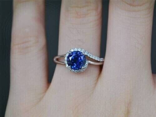 2 CT Round Lab Created Sapphire Engagement Women's Ring Real 925 ...