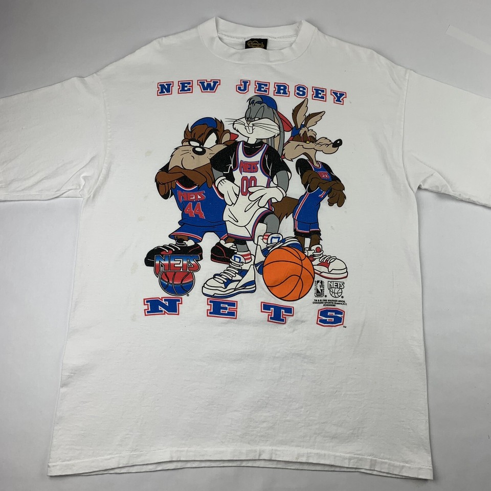 VTG 90s New Jersey Nets Looney Tunes T-Shirt Mens XL X-Large Taz Wile E ...