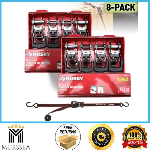 8-PACK HUSKY RATCHET TIE DOWN Heavy Loads Security Fastening Straps 12 ...