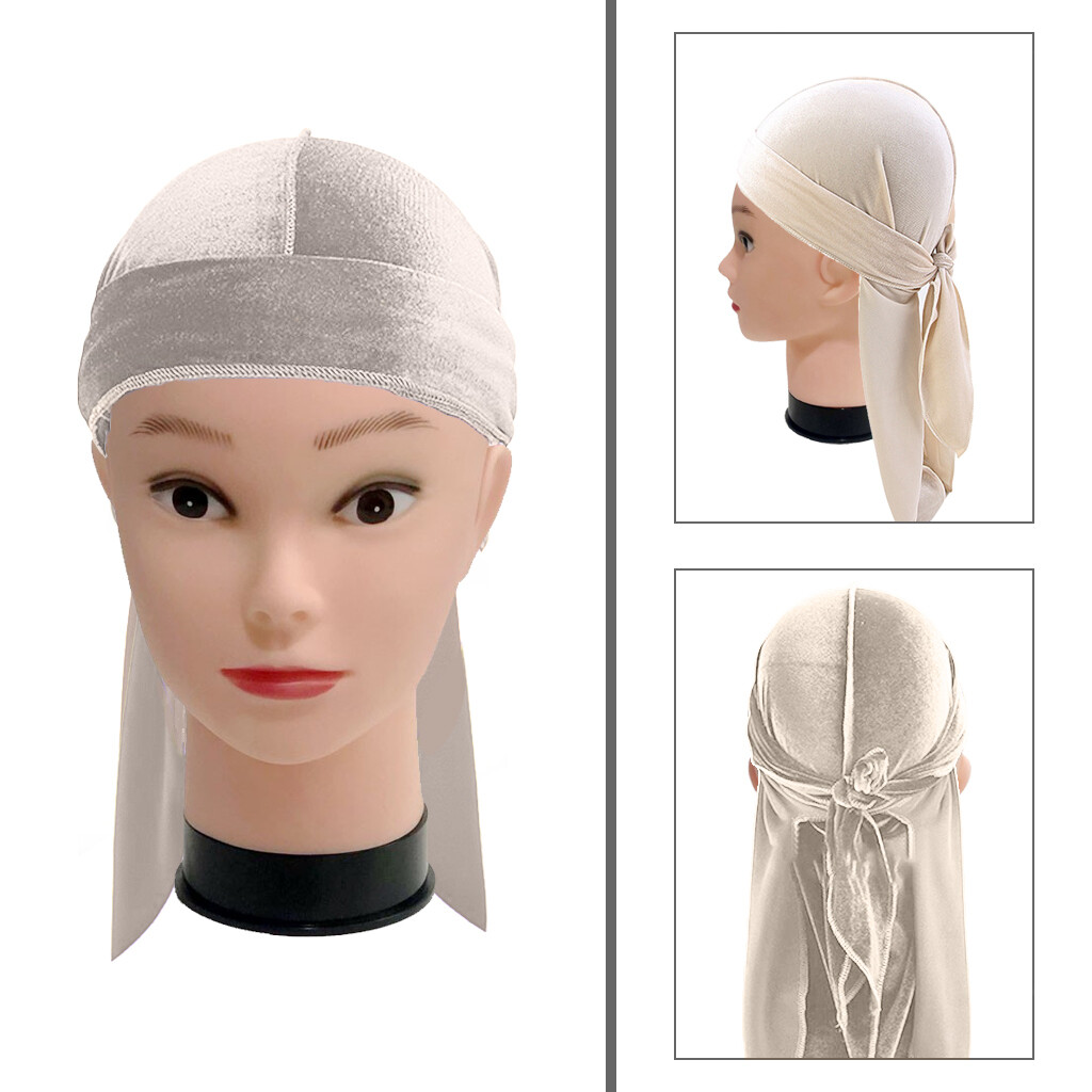 Women Mens Fashion Velvet Bandana Hat Durag Long Tail Headwrap Beanie ...