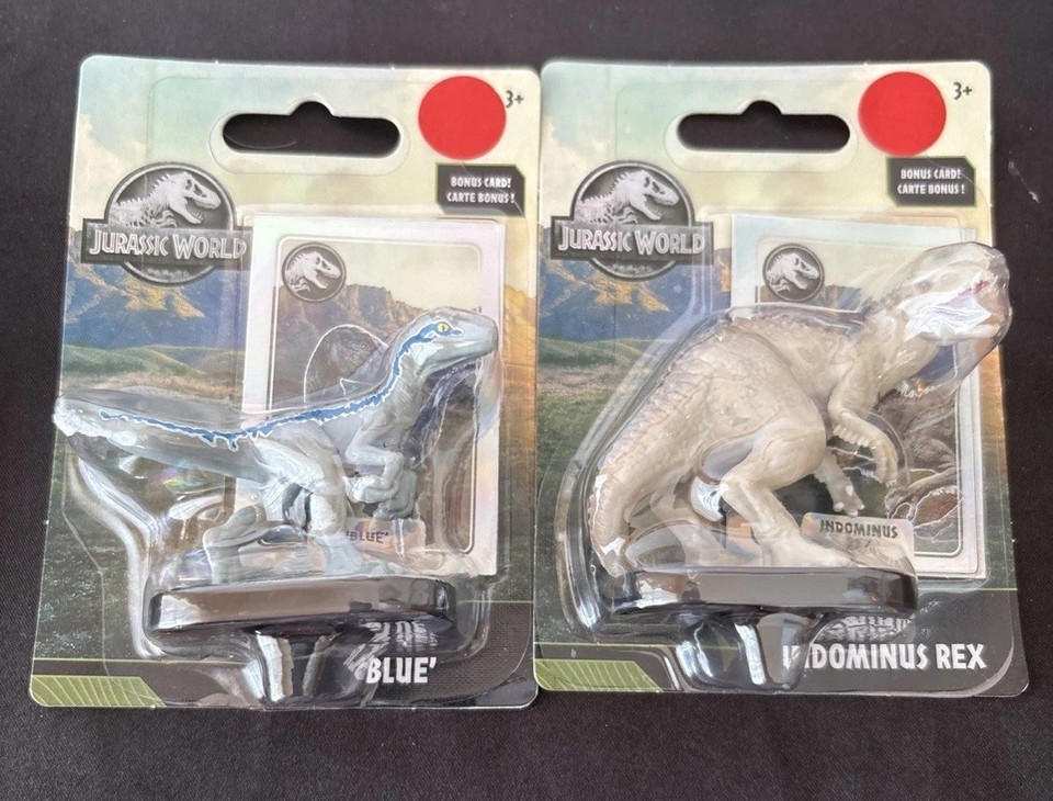 Jurassic World Mini Figures Lot Of 2 Indominus Rex & Blue W/Bonus Cards ...