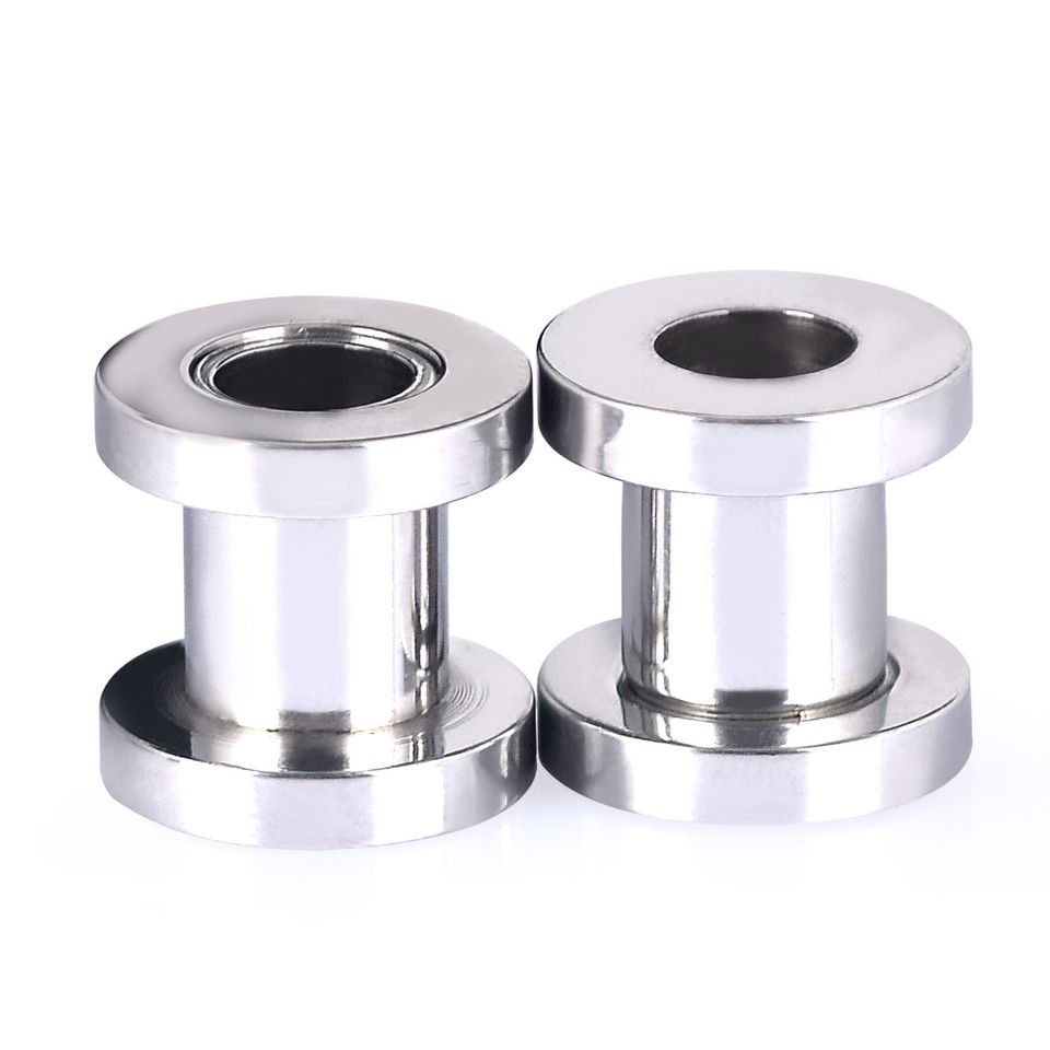 PAIR Stainless Steel Ear Gauges Screw Fit Ear Tunnels Plugs Earrings ...