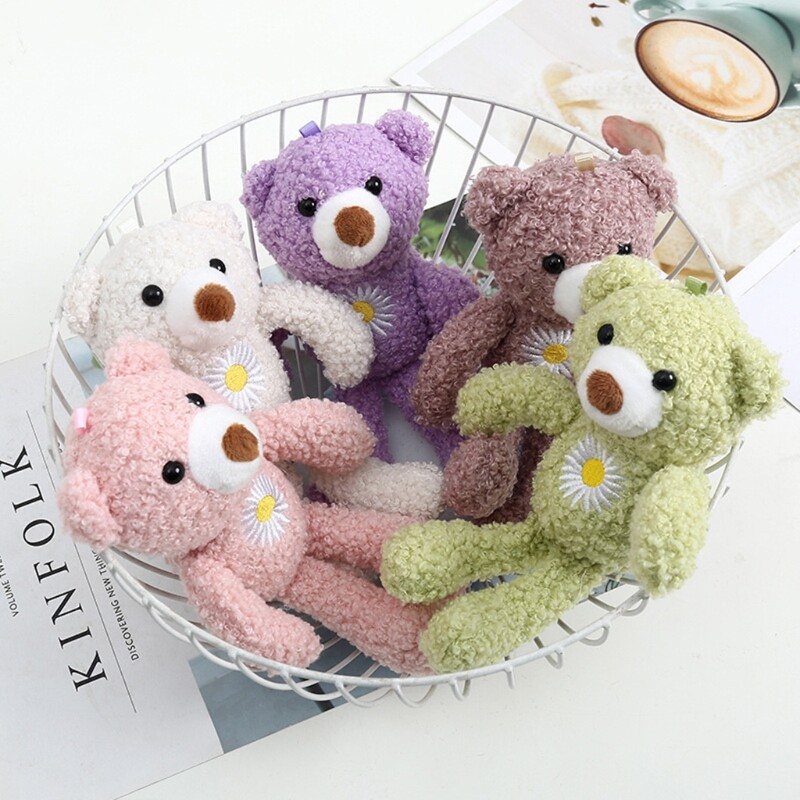 Mini Stuffed Bears with Embroidery Daisy Keychain Bag DIY Keychain ...