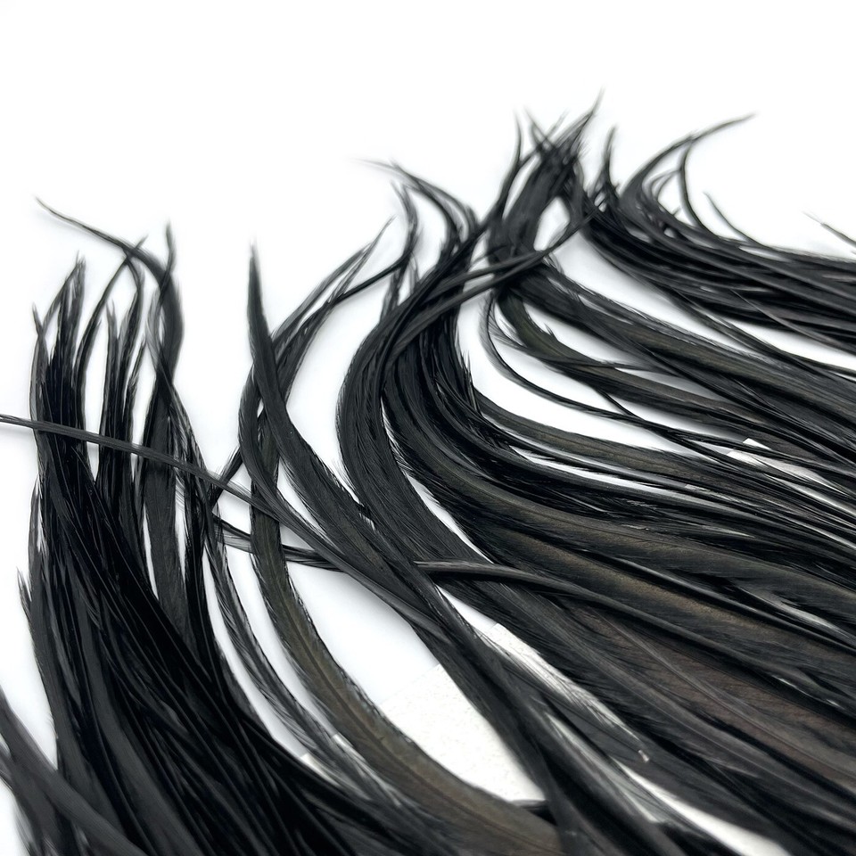 HARELINE DYED BLACK ROOSTER SADDLE - Fly Tying Hackle Feather Hair ...