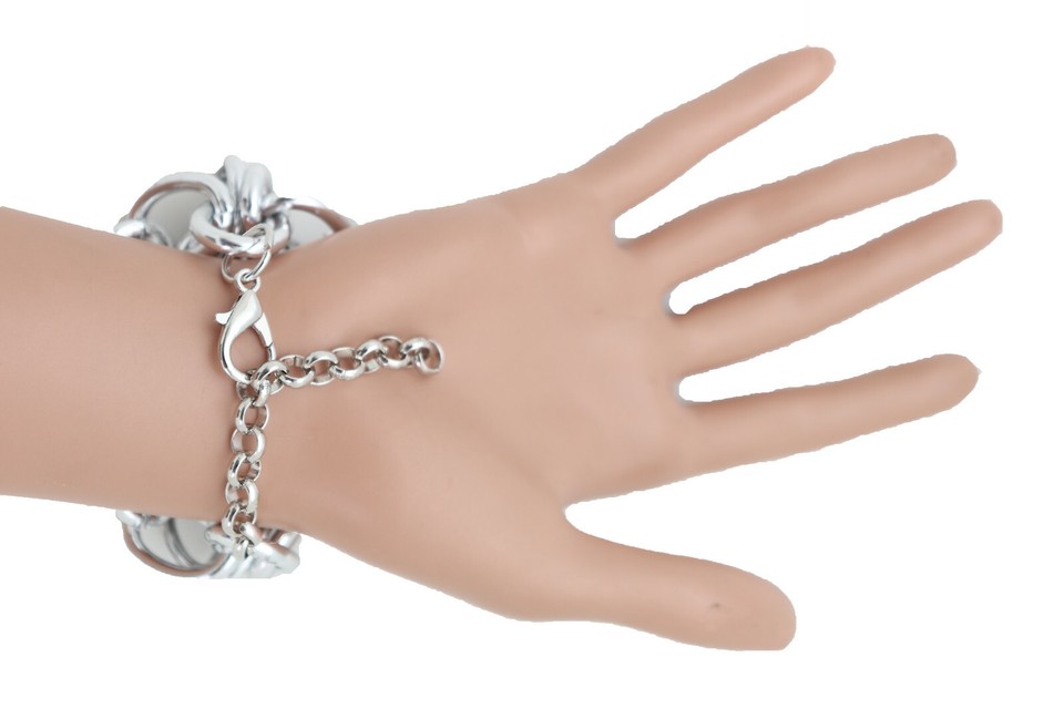 Women Wrist Bracelet Strand Silver Metal Chain Link Striking Fun ...