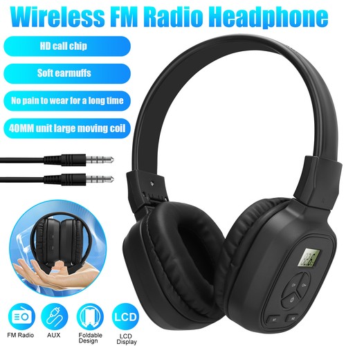 Portable FM Radio Headphones Wireless Reception Stereo Foldable Over ...