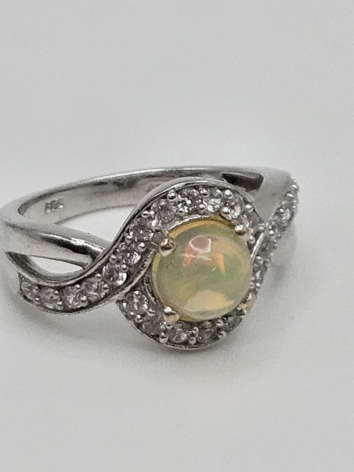 Chuck Clemency STS Sterling Silver Opal Gemstone CZ Accent Ring Size 8 ...