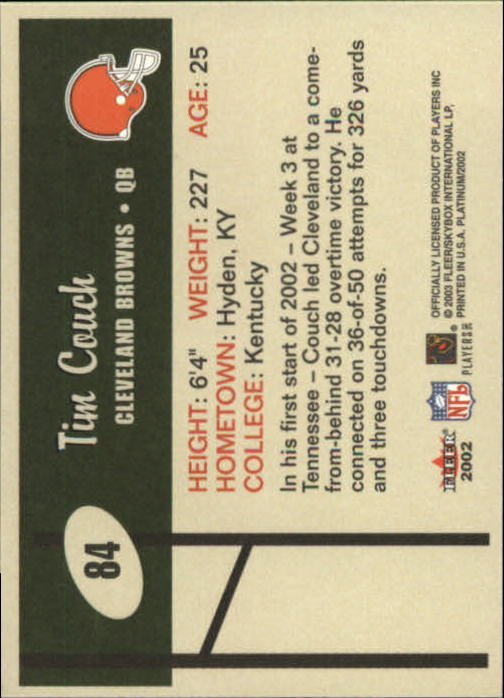 2002 Fleer Platinum Football Card #84 Tim Couch | eBay