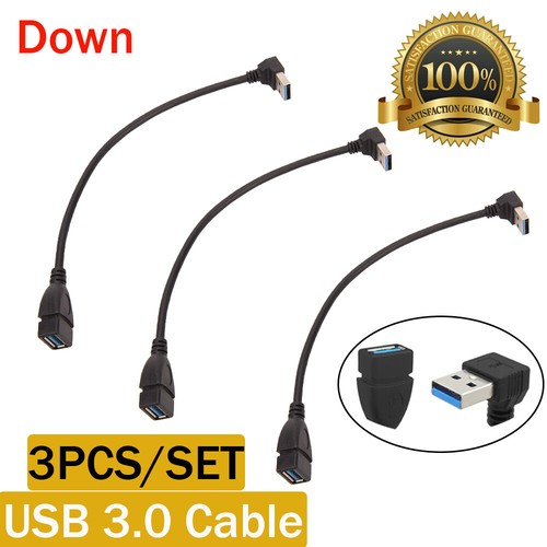 3Pcs USB 3.0 Down Angled 90 Degree Extension Cable Male to Female ...