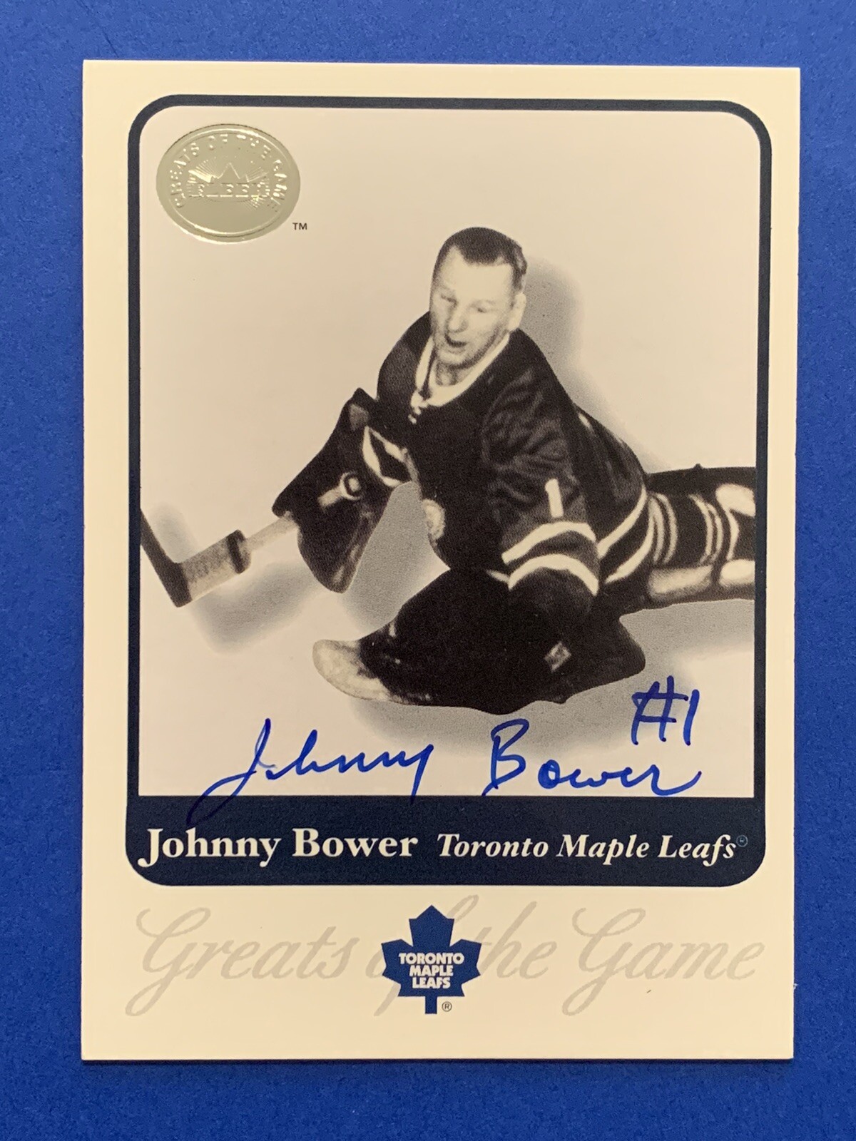 JOHNNY BOWER Dec HOF Signed 2001-02 Fleer GOTG #14 Maple Leafs ...