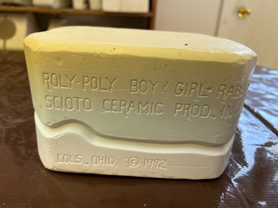 VINTAGE SCIOTO CERAMIC MOLD #S-2385 ROLY POLY BOY & GIRL RABBIT 3 1/2"T ...