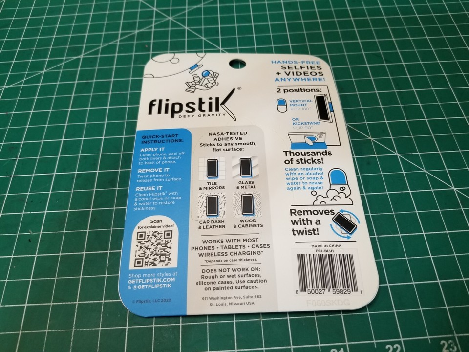 Flipstik Hands Free Phone Selfies Videos Adhesive Tripod Kickstand Blue ...