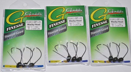3 packs gamakatsu g-finesse wacky head weedless Shin Fukae sz 1/0 1/8oz ...