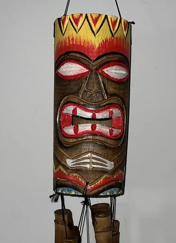 Hawaiian Tiki Mask Bamboo Wind Chime 30” Summer Luau Party Decor | eBay