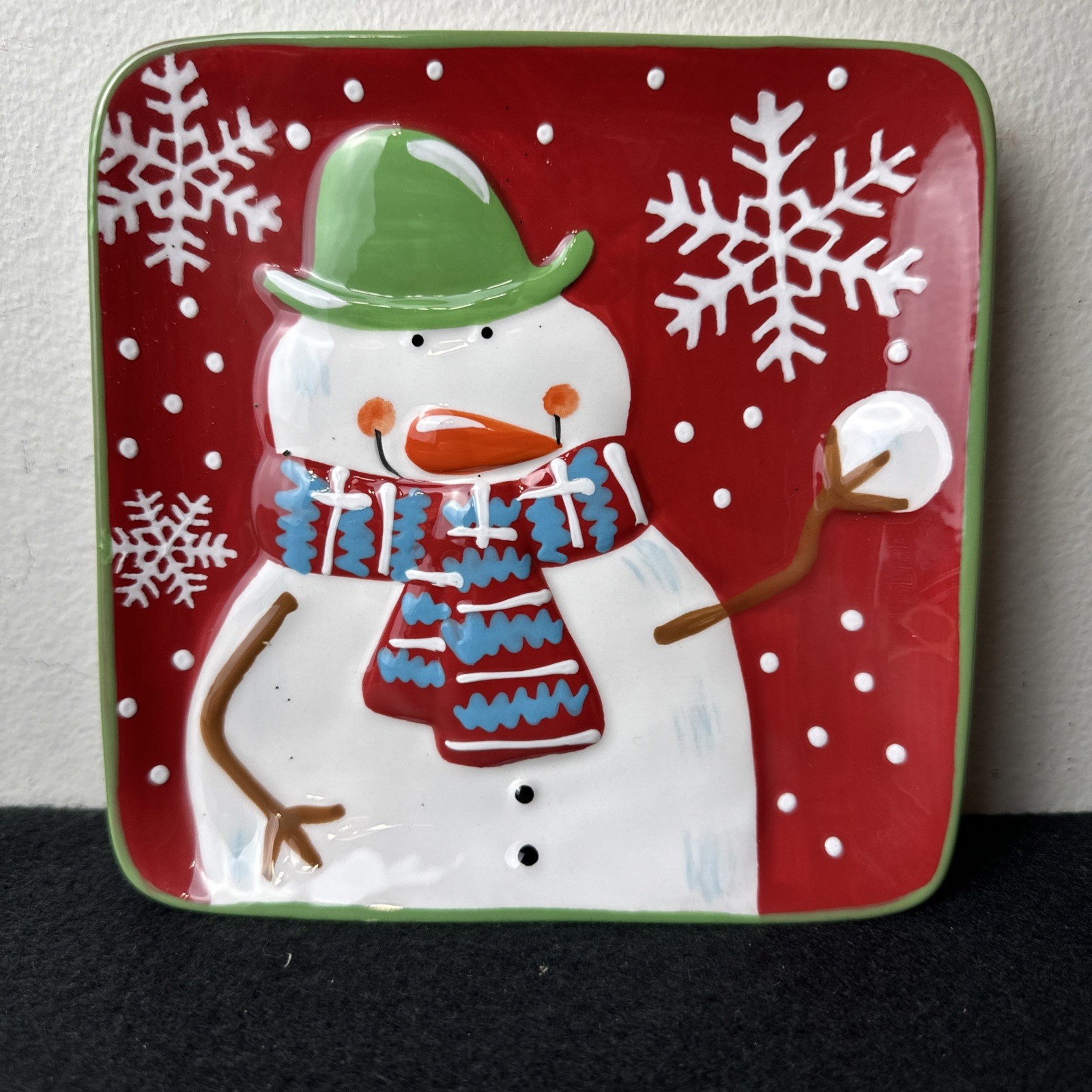 Pier 1 Christmas Holly Jolly Snowman Appetizer Hand Painted Plate 6 ...