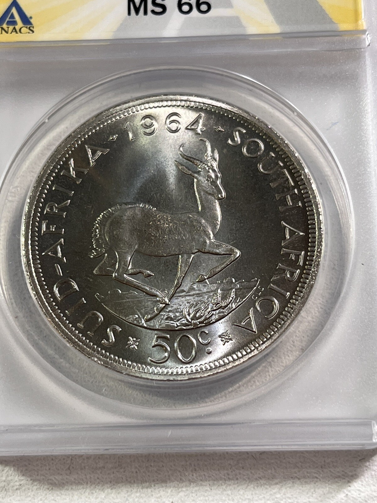 1964 South Africa 50 Cents Silver Coin Graded MS 66 by ANACS Low ...