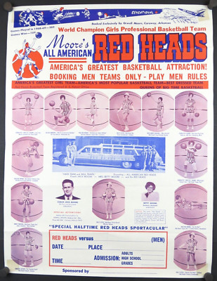 RARE 1969 season poster ALL AMERICAN RED HEADS 1st women's basketball ...